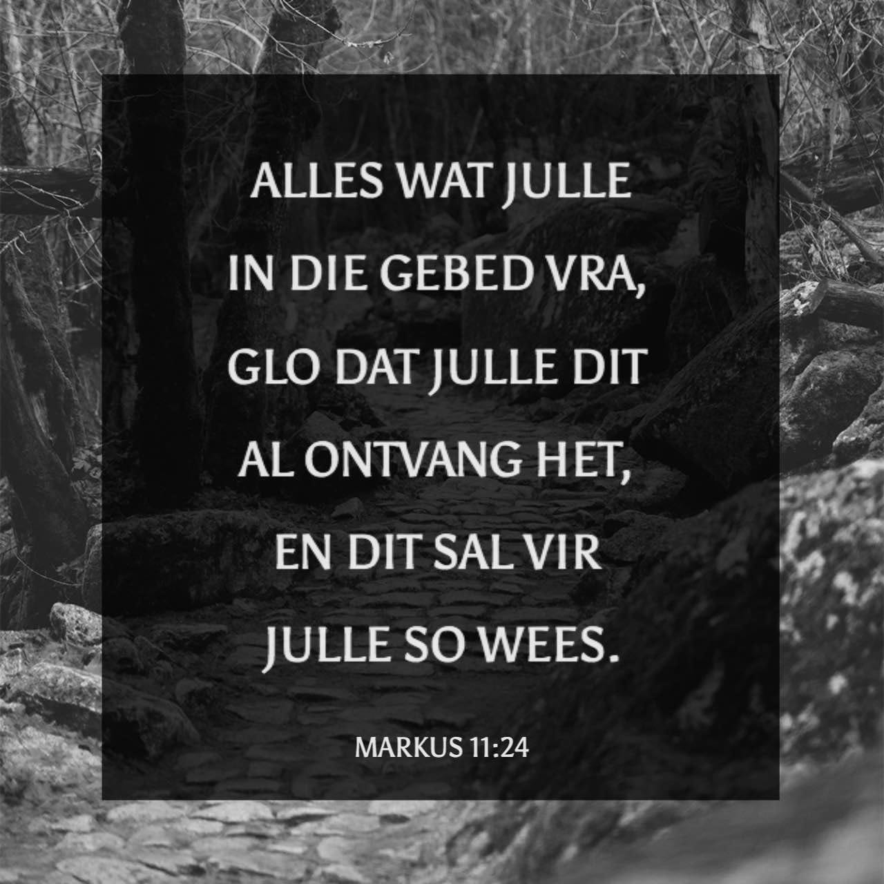 MARKUS 11:24 Daarom sê Ek vir julle: Alles wat julle in die gebed vra ...