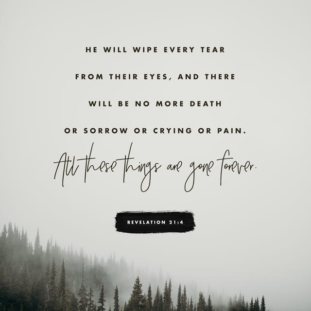 Revelation 21:4 NIV; ‘He will wipe every tear from their eyes. There ...